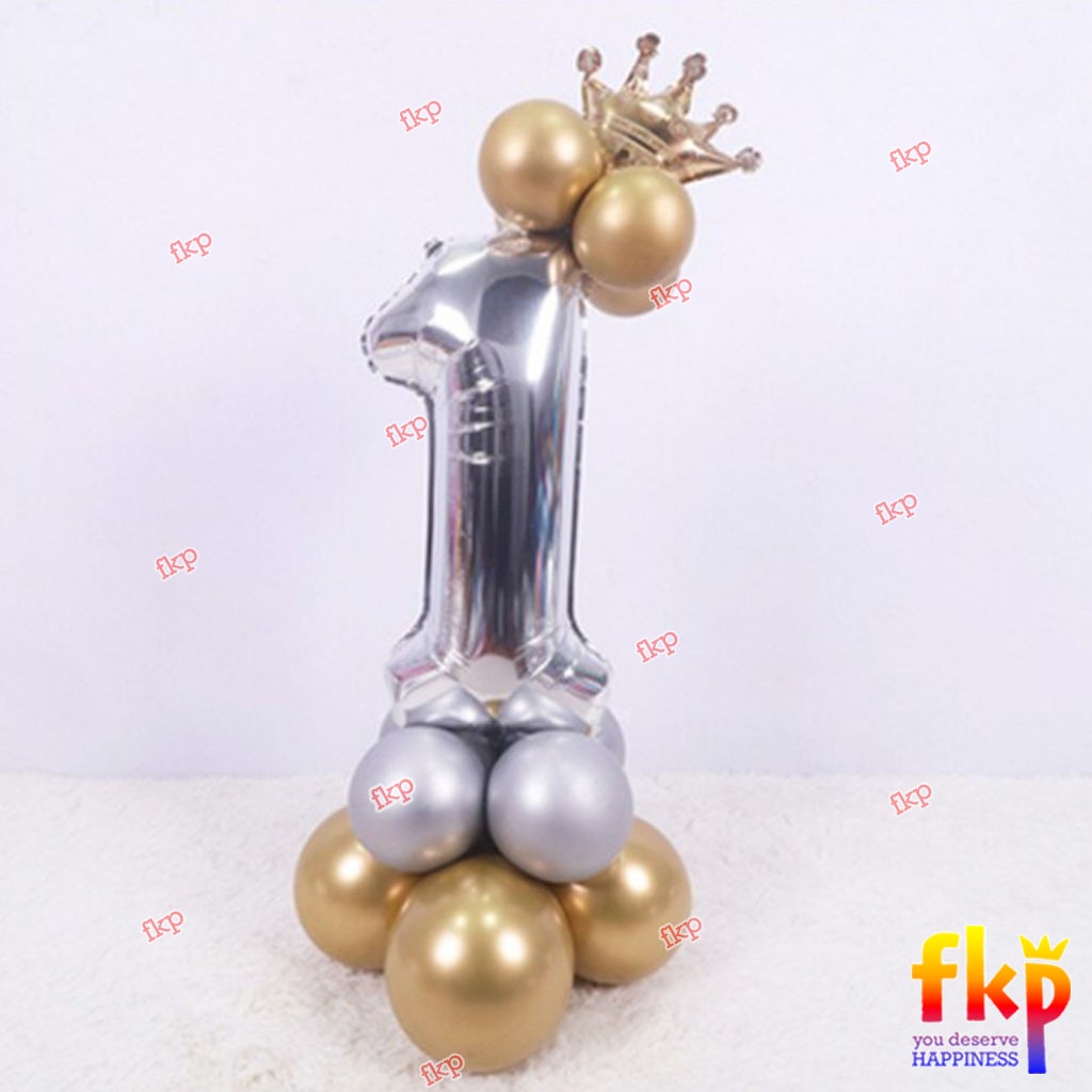 Jual FUN KIDS PARTY Balon Angka Berdiri Ulang Tahun Anak Silver Gold ...