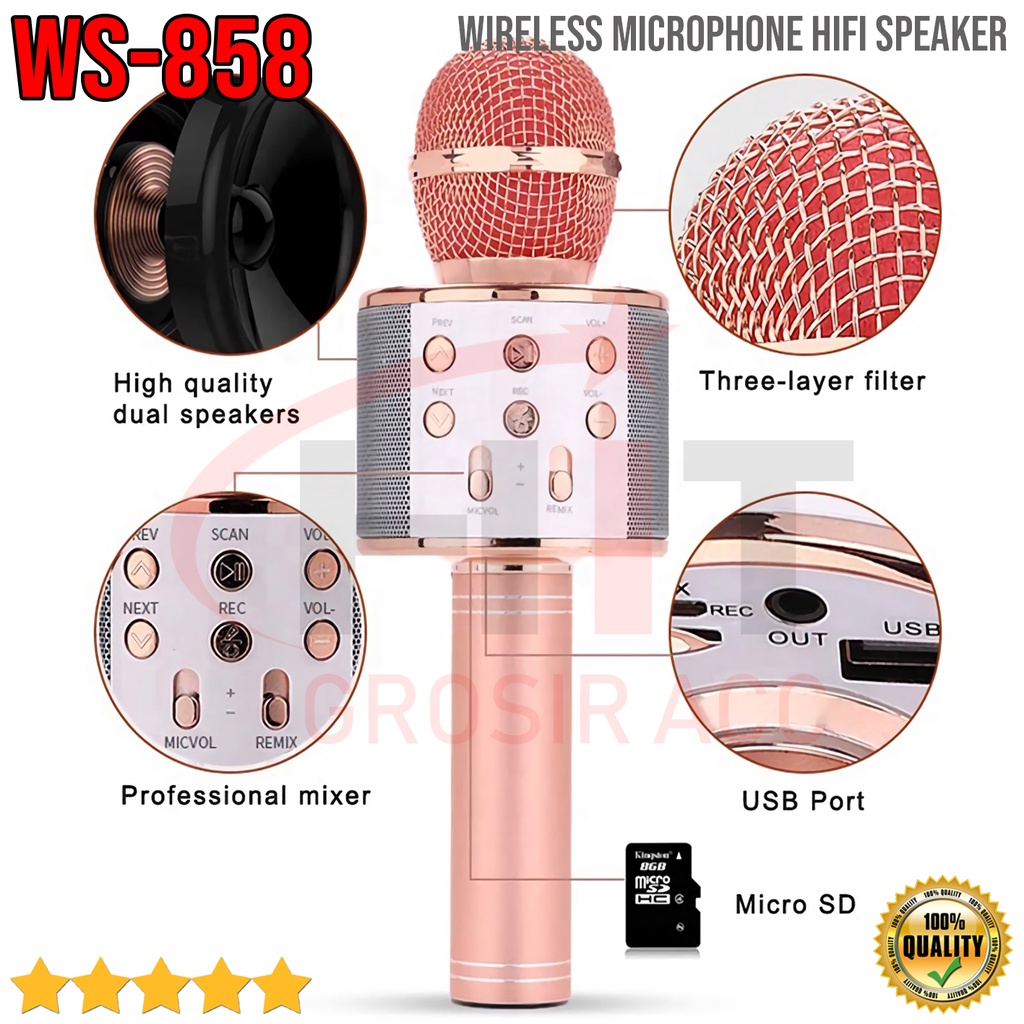 Jual Speaker Microphone Karaoke Mikrofon Wireless Bluetooth WSTER WS-858 Mic Smule | Shopee ...