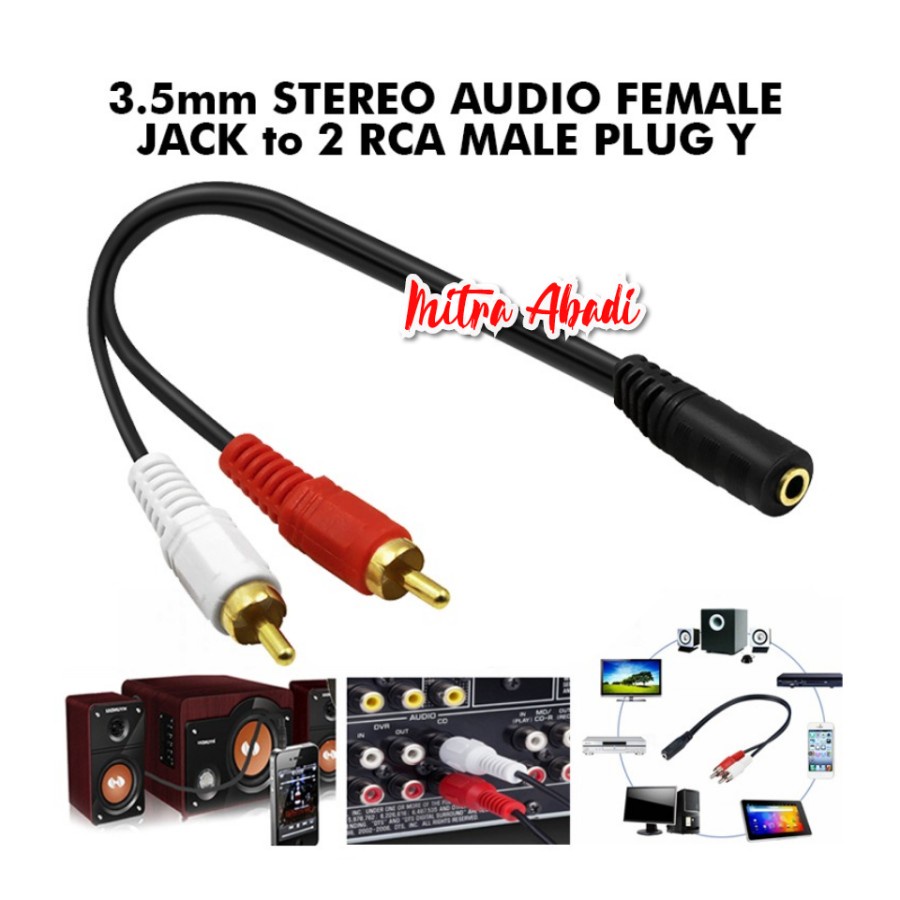 Jual 3.5mm STEREO AUDIO FEMALE JACK to 2 RCA MALE PLUG Y | Shopee Indonesia