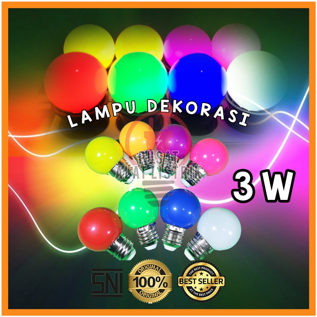 Jual LAMPU LED 3 WATT MERAH HIJAU BIRU PUTIH KUNING ORANGE PINK UNGU ...