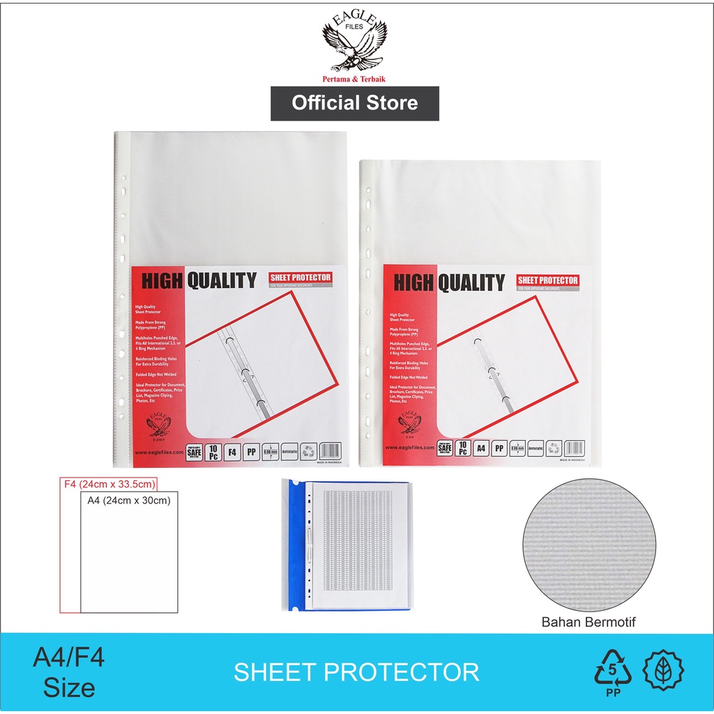 Jual Sheet Protector PP Pockets A4/F4(Folio) EAGLEFiles isi 10 PCS/pack ...