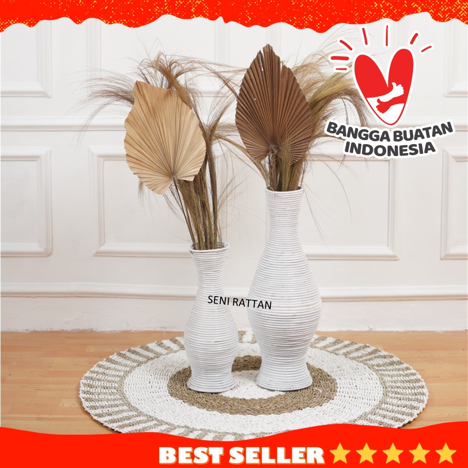 Jual Vas Bunga Rotan Pot Bunga Rotan Finishing Melamin Putih Mengkilap ...