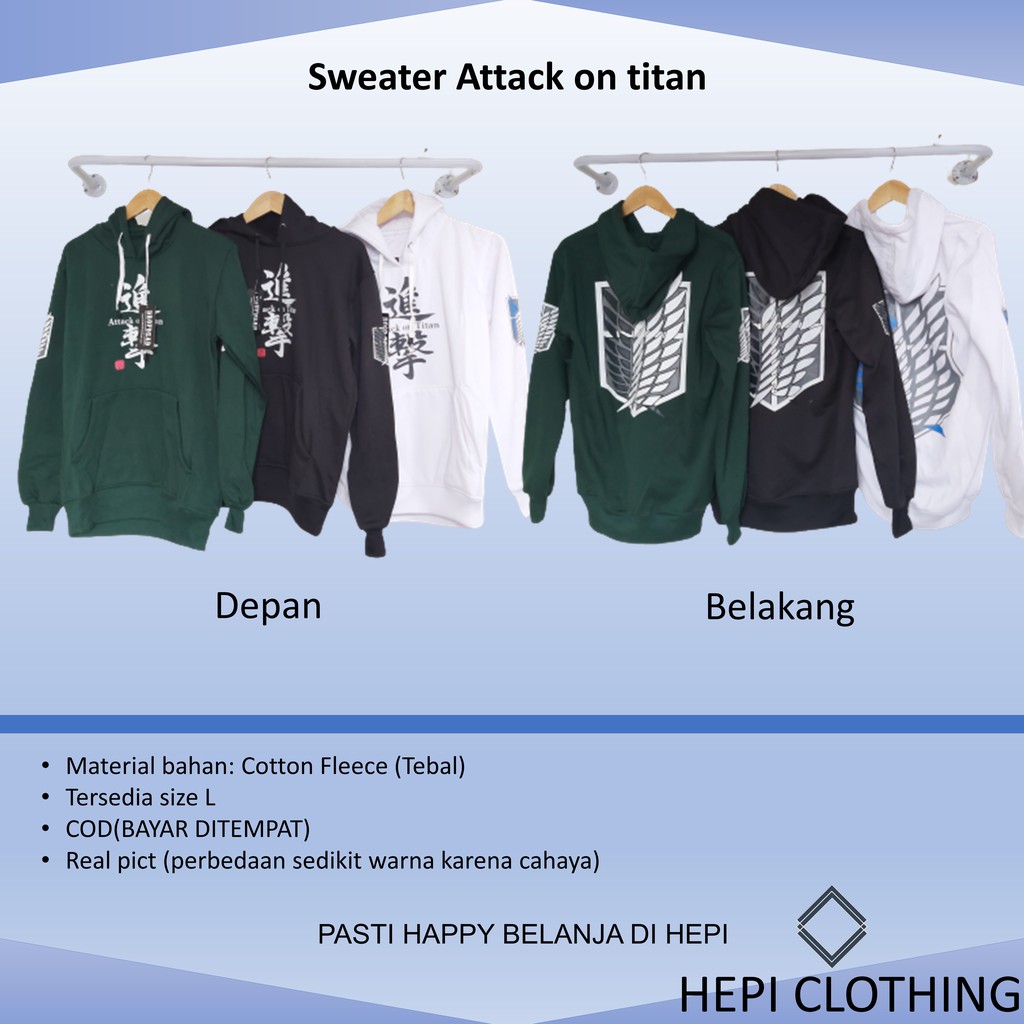 Jual Jaket attack AOT on titan/sweater hoodie anime attack on titan ...