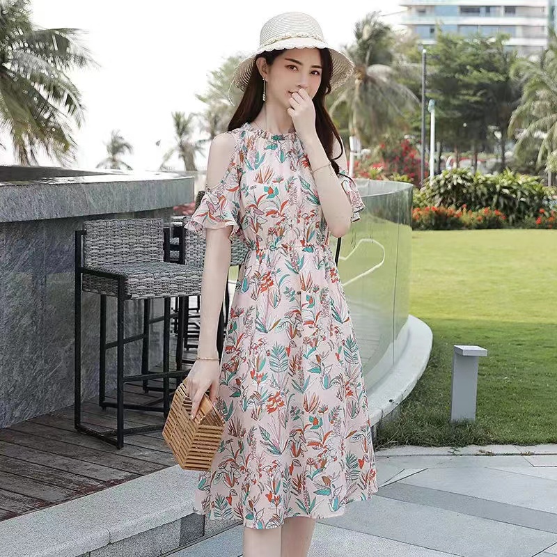 Jual Gaun off-shoulder sifon bungagaya baru tipis dan temperamen versi ...