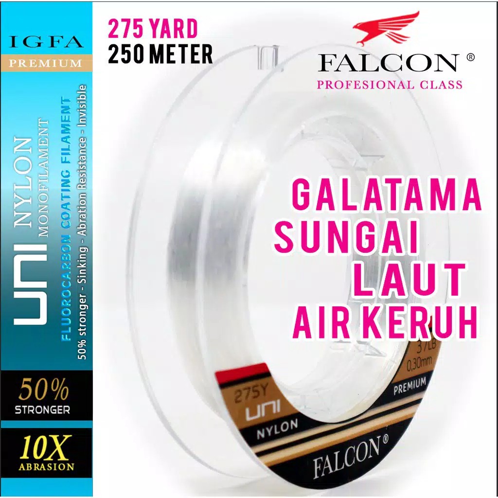 Jual Senar pancing Falcon UNI Flash 275 yards / 250M warna Clear cocok ...