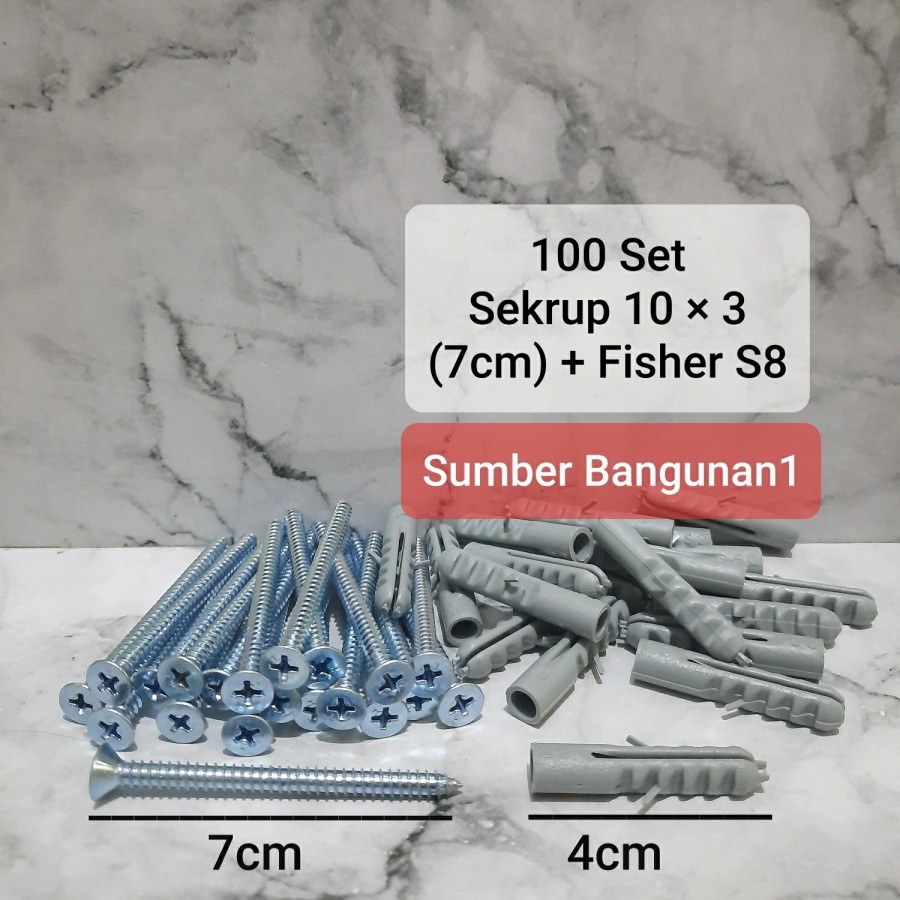 Jual Sekrup FH 10 x 3 + karet skrup tanam tembok S8 8mm putih 7cm 7 cm | Shopee Indonesia