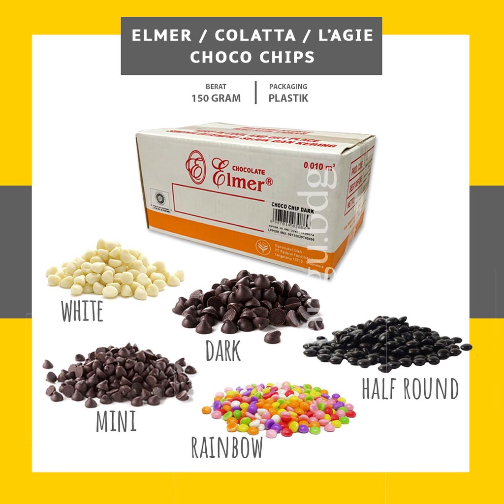 Jual CHOCOCHIPS DARK ELMER 150GR - CHOCO FLAKES SQUARE ELMER 100GR ...