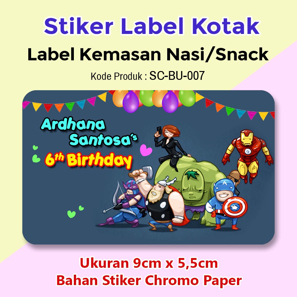 Jual STIKER LABEL ULANG TAHUN ANAK NASI BENTO SOUVENIR CUTE AVENGER ...