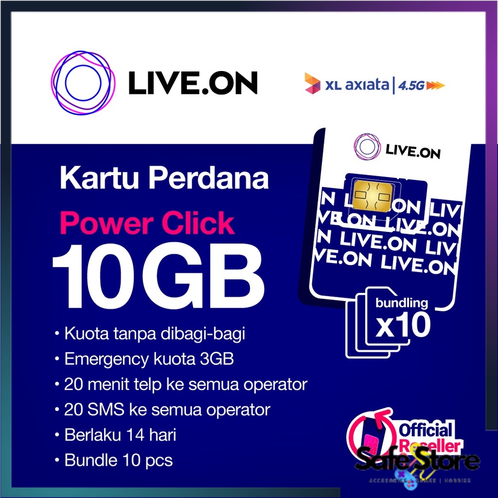 Jual Kartu Perdana Live.On XL Power Click Mini 10GB (30 hari) SAFE ...