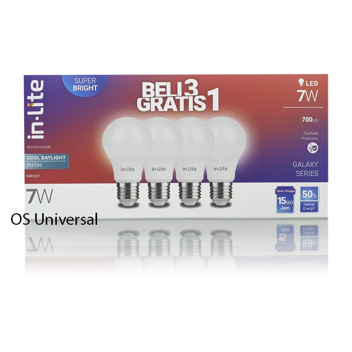 Jual INLITE Lampu Led 7W Putih Paket Beli 3 Gratis 1 - Bohlam 7 Watt ...