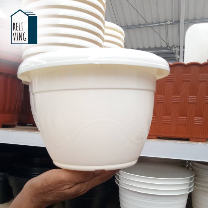 Jual Pot Bunga Plastik Putih Tebal Premium Tantos Diameter 25CM Pot ...