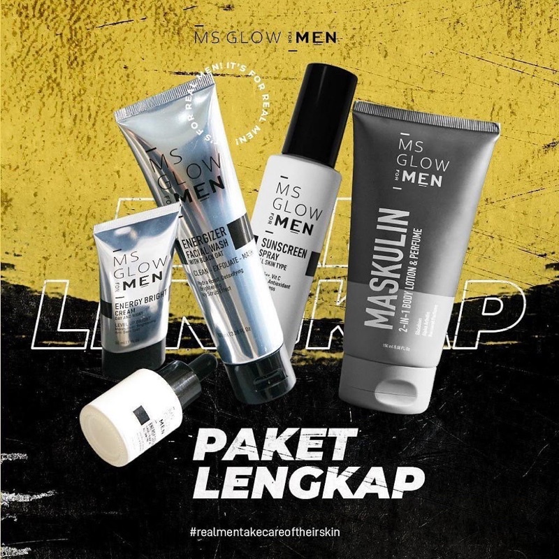 Jual Paket Lengkap Ms Glow Men (Sunscreen+facial wash+serum+cream ...
