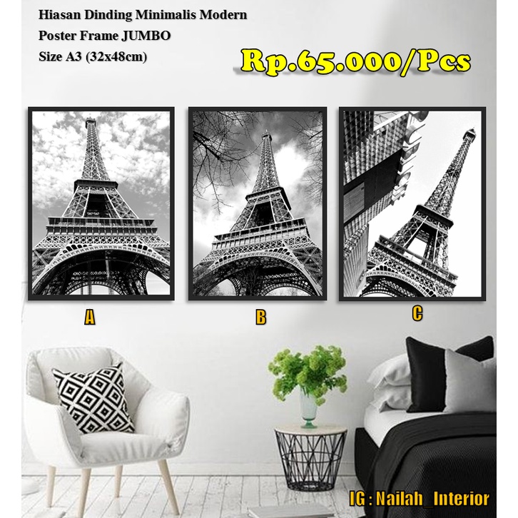 Jual Hiasan Dinding MENARA EIFEL - Poster Frame Jumbo A3 | Shopee Indonesia