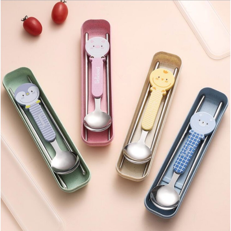 Jual Set Makan Sendok Sumpit Lucu Motif Hewan Spoon Chopstick Set ...