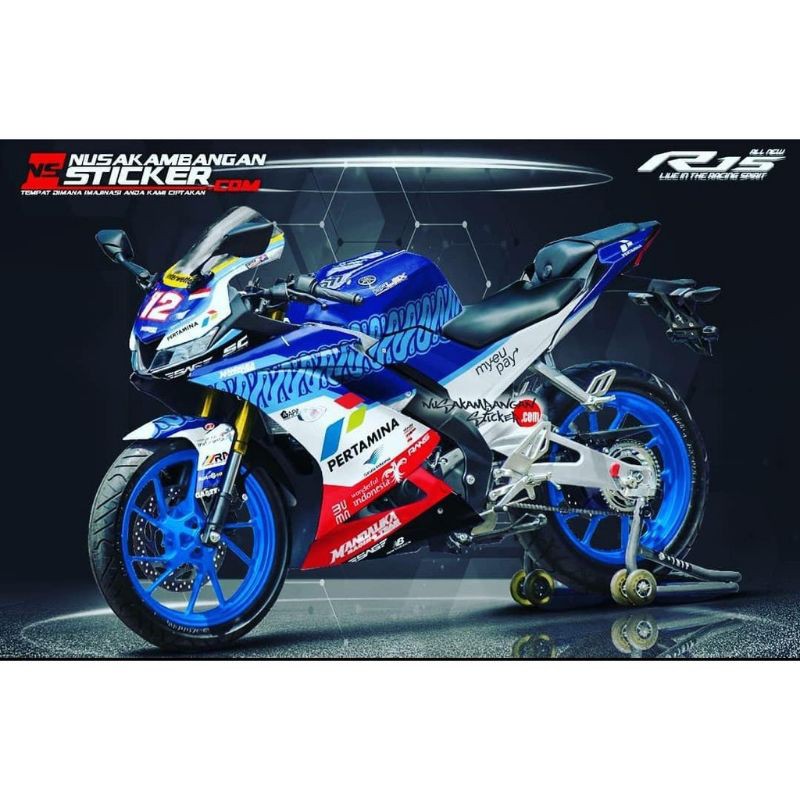 Jual Decal Stiker Motor Yamaha R15 V3 Full Body Mandalika Biru Putih ...