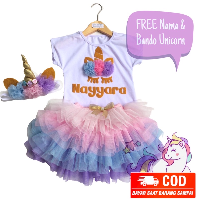 Jual ROK TUTU ANAK | setelan tutu gotik unicorn Free nama dan bando 1 ...
