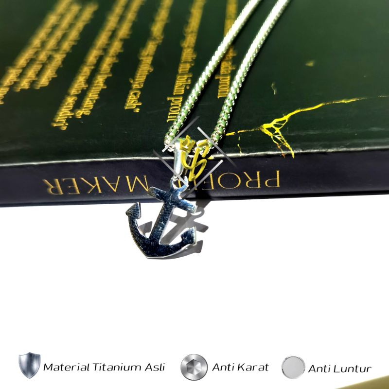 Jual Kalung Titanium Pria Liontin Jangkar Asli Warna Silver Perak Putih ...