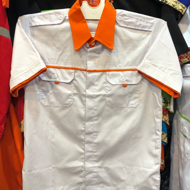 Jual Seragam Kerja Putih Lis Oren Baju Kerjabisa Tambah Bordir Seragam Kantor Shopee Indonesia 
