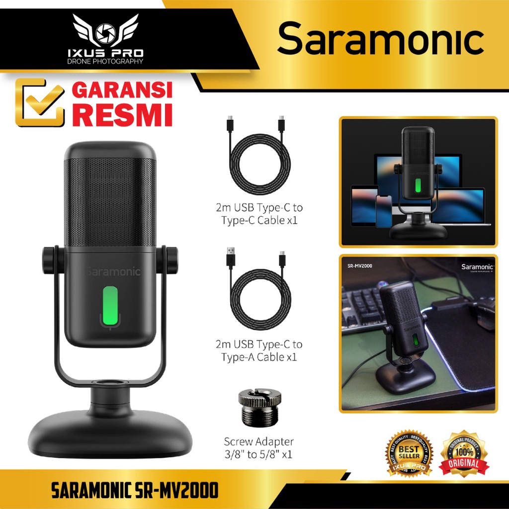 Jual Saramonic SR-MV2000 USB Microphone / SR MV 2000 Mic USB Multicolor LED | Shopee Indonesia