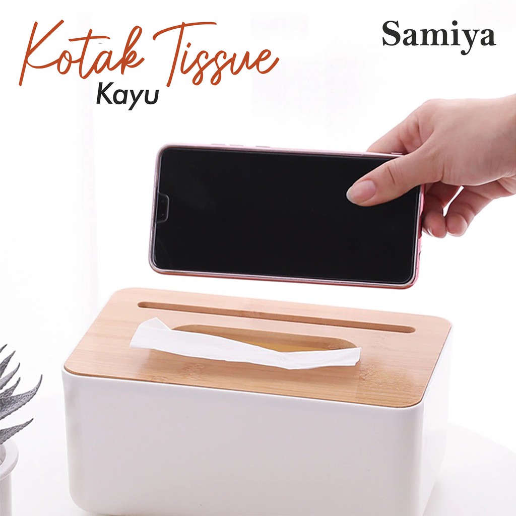 Jual japanese tissue box wooden lid with smartphone holder ( TERIMA ...