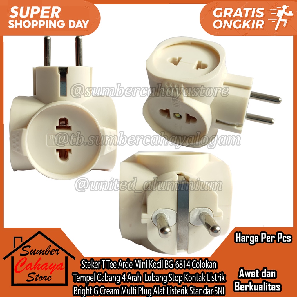 Jual Steker T Tee Arde Mini Kecil BG-6814 Colokan Tempel Cabang 4 Arah ...