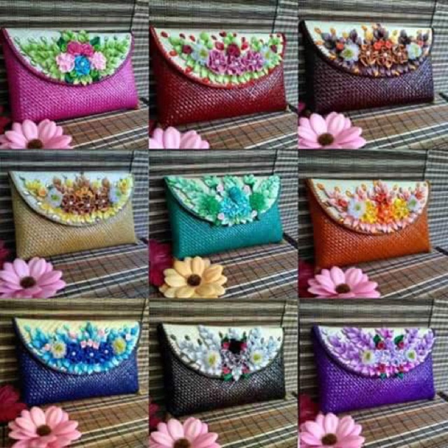 Jual clutch pesta anyam pandan bunga organdi,dompet kondangan,Full ...