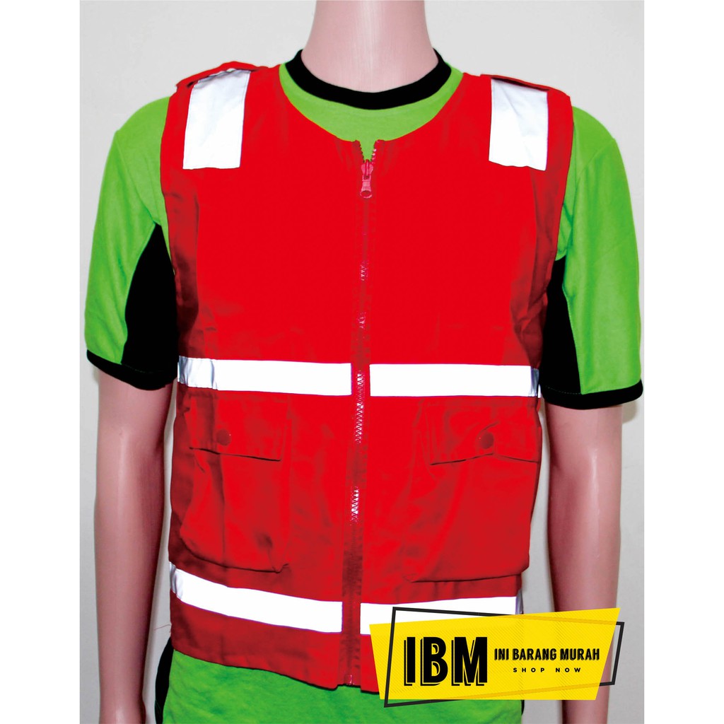 Jual Rompi Proyek Kain Drill Merah 4 Kantong | Shopee Indonesia