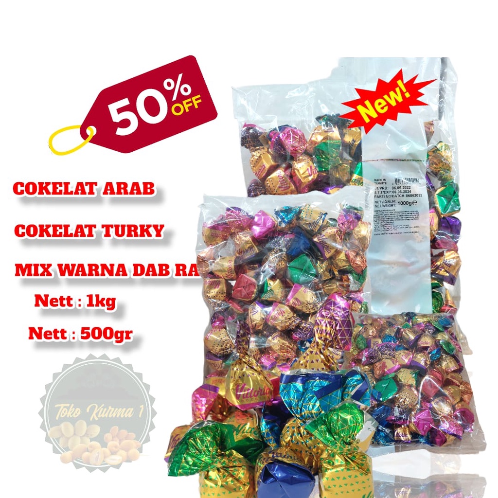 Jual coklat / cokelat arab turky MIX original 500gr (mix rasa dan warna ...