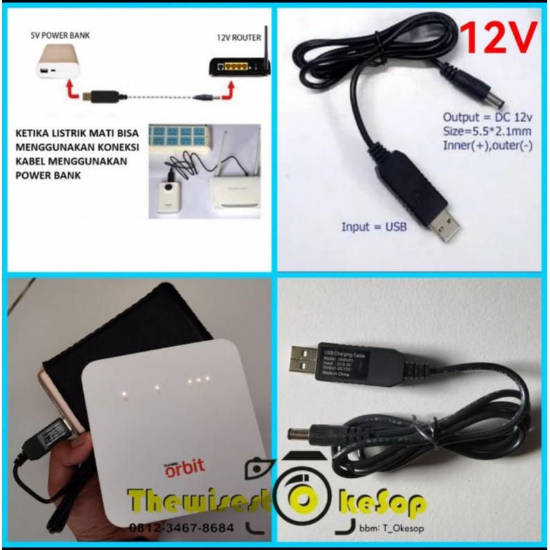Jual Kabel USB to DC 5.5mm 12V Step Up Stepup 5V to 12V Buat Modem ...