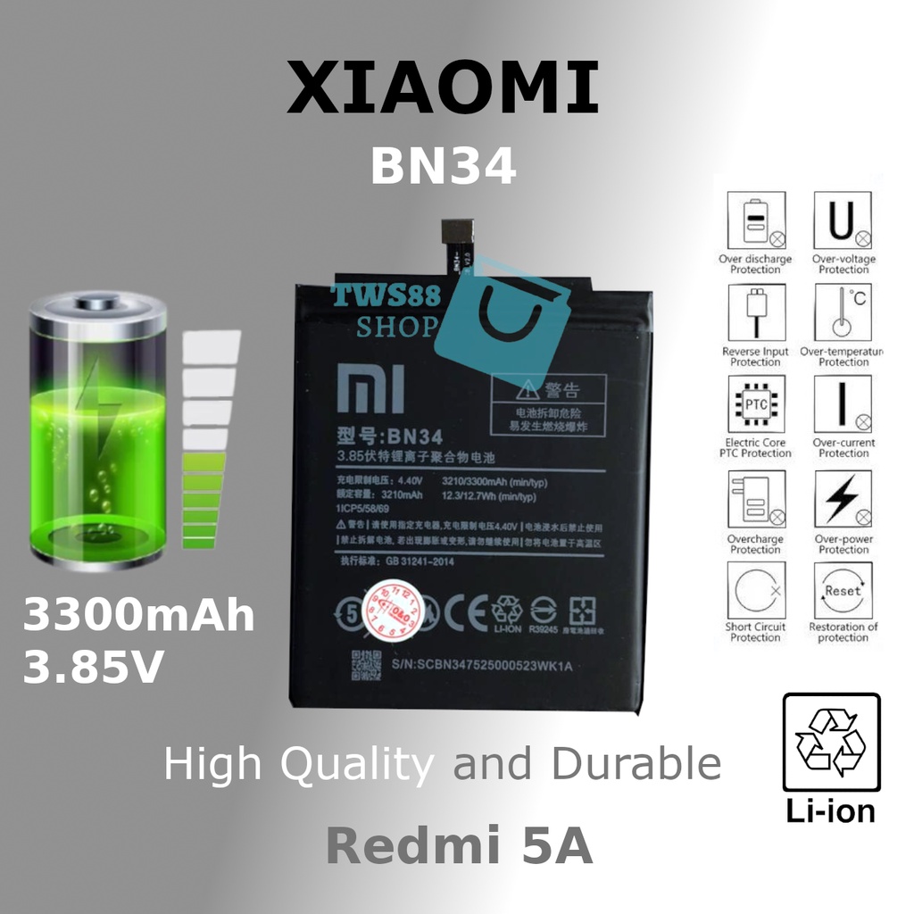 Jual (TWS) Baterai Batre Battery Original Xiaomi Redmi 5A / BN34 ...