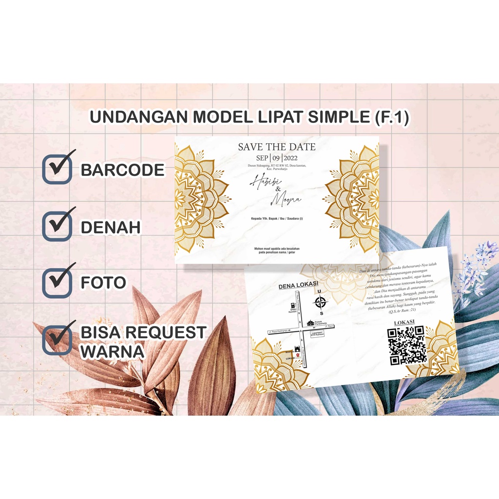 Jual undangan lipat simple F.1 (lipat kiri kanan) | Shopee Indonesia