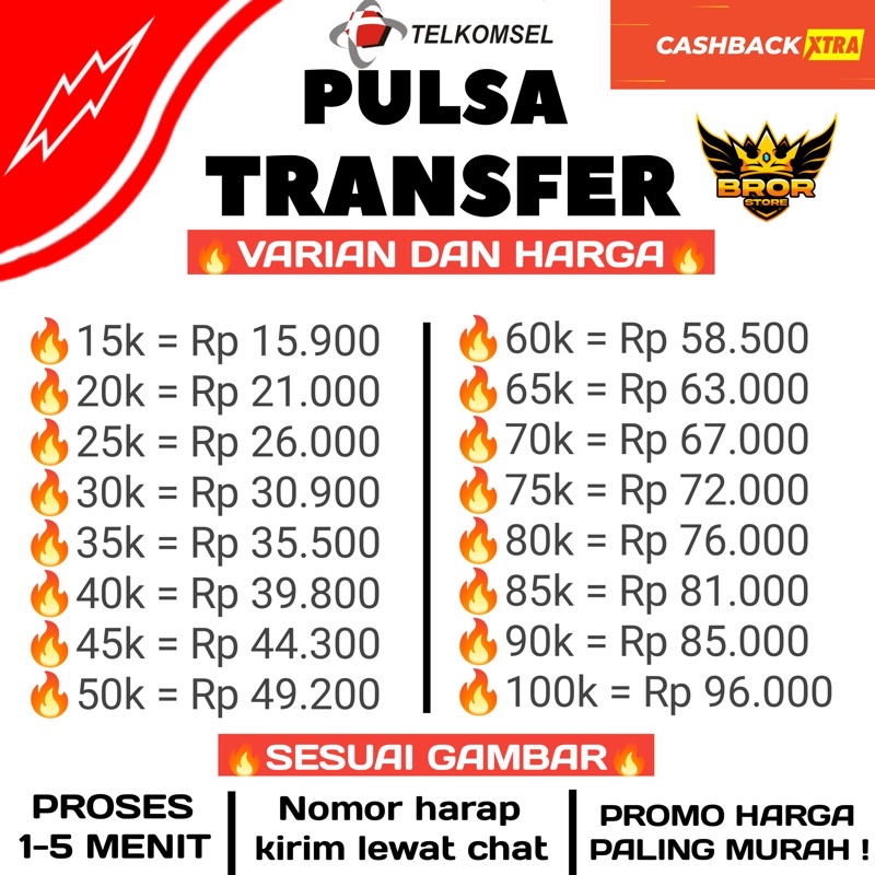 Jual PULSA TRANSFER TELKOMSEL (15RB - 100RB) TERMURAH | Shopee Indonesia