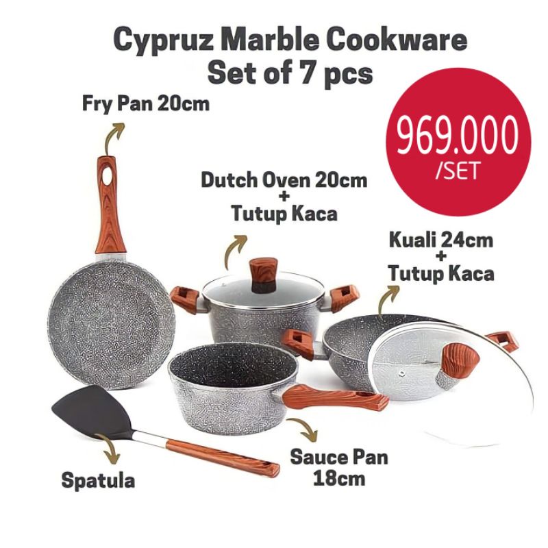 Jual Cypruz Marble Cookware Set of 7 pcs, panci teflon set anti lengket ...