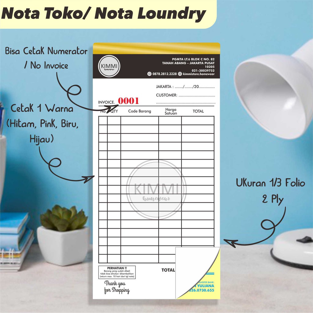 Jual Cetak Nota Toko/ Laundry/ Toko Emas/ Loading Ramp/ TBS 1/3 folio 2 ...