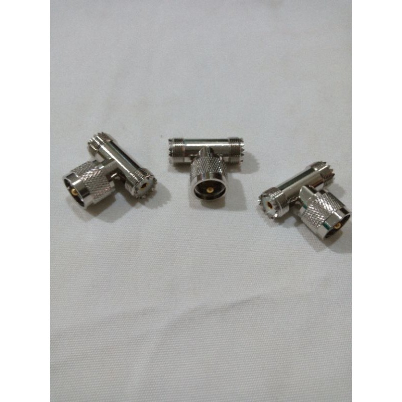 Jual Konektor T PL Male to PL female, UHF cowok ke uhf cewek PL259 sambungan radio conector T ...