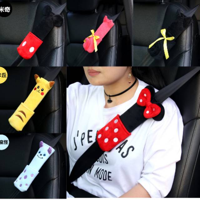 Jual Sarung/Cover Safetybelt Sabuk Pengaman Bahan Brudru Disney 1set ...