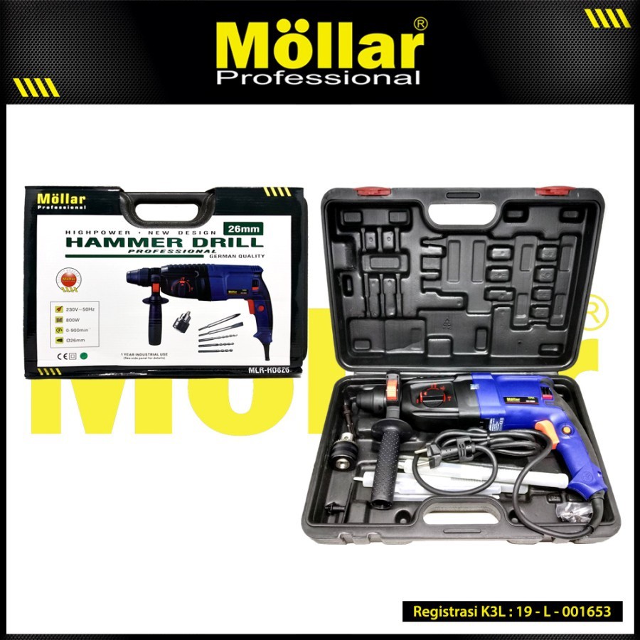 Jual Mollar HD826 Bor Bobok Beton SDS Plus Hammer Drill 800 Watt ...