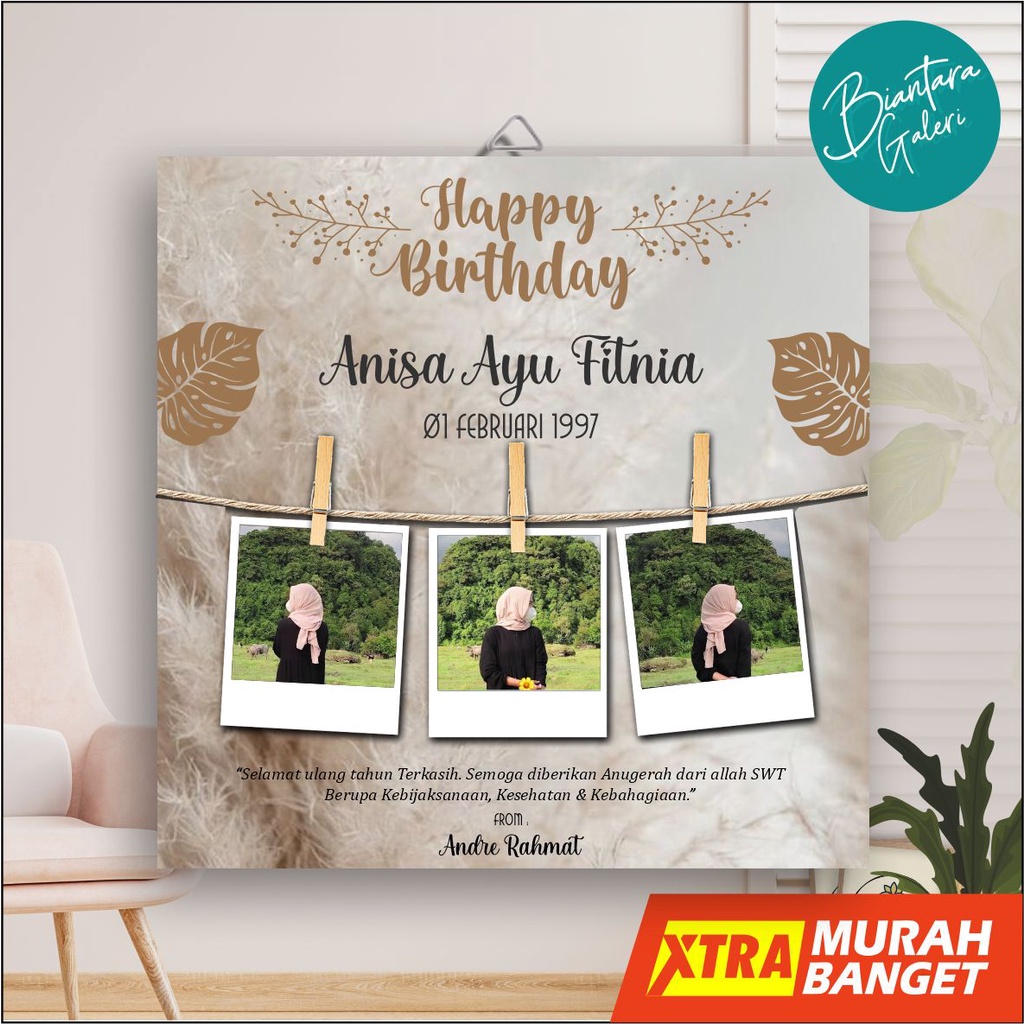 Jual CUSTOM KADO CETAK FOTO UNIK HD + BINGKAI KAYU 20x20 Cetak Foto MDF ...