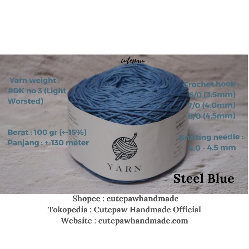 Jual [Big ply ] Steel Blue biru tua - Benang Rajut soft Cotton ...