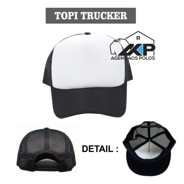 Jual BEST PROMO Topi Trucker Jaring Polos Warna HITAM PUTIH / TOPI PRIA ...