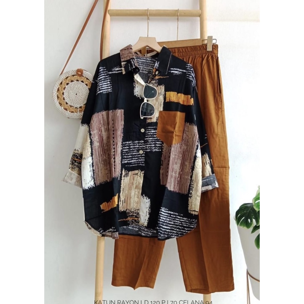 Jual SETELAN KEMEJA WANITA MOTIF KEKINIAN / SETELAN RAYON PREMIUM HQ ...
