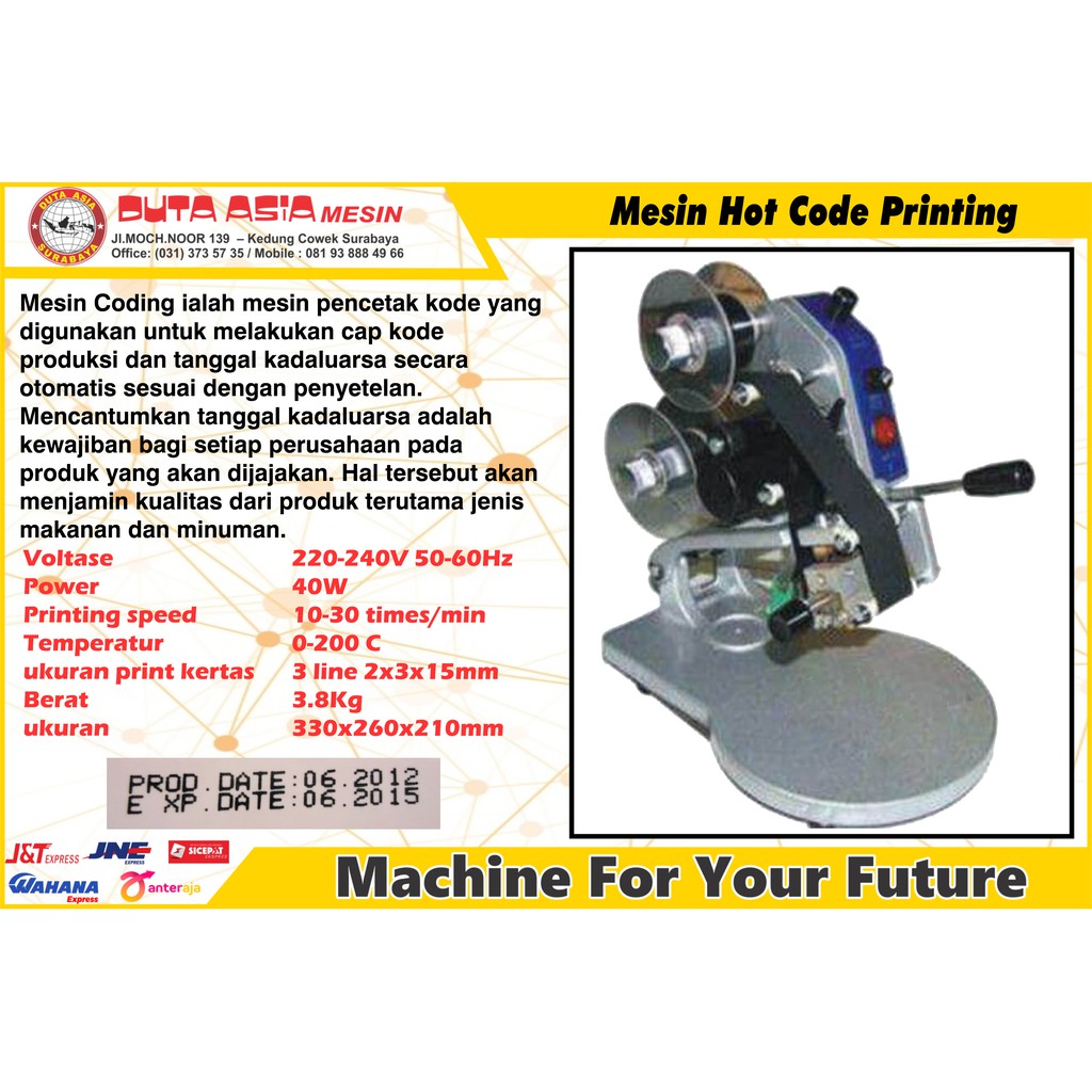 Jual HOT PRINT CODE/ MESIN PENCETAK KODE PRODUKSI DAN TANGGAL EXPIRE ...