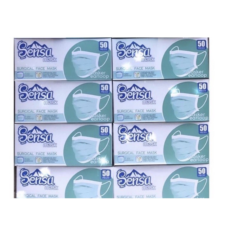 Jual masker sensa EARLOOP 3PLY / surgical mask / face mask KEMENKES ...