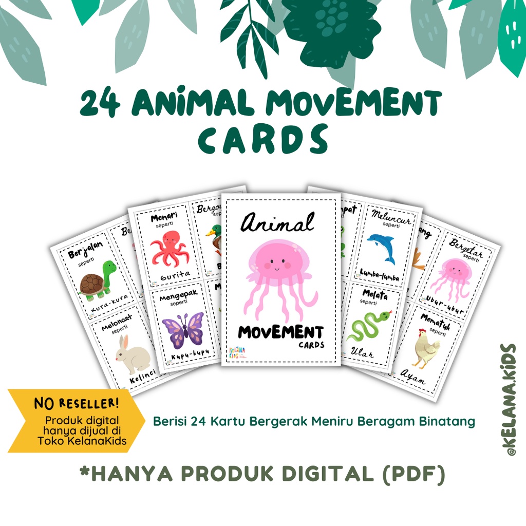 Jual Animal Movement Cards - Flashcards 24 Kartu Aktivitas Meniru ...