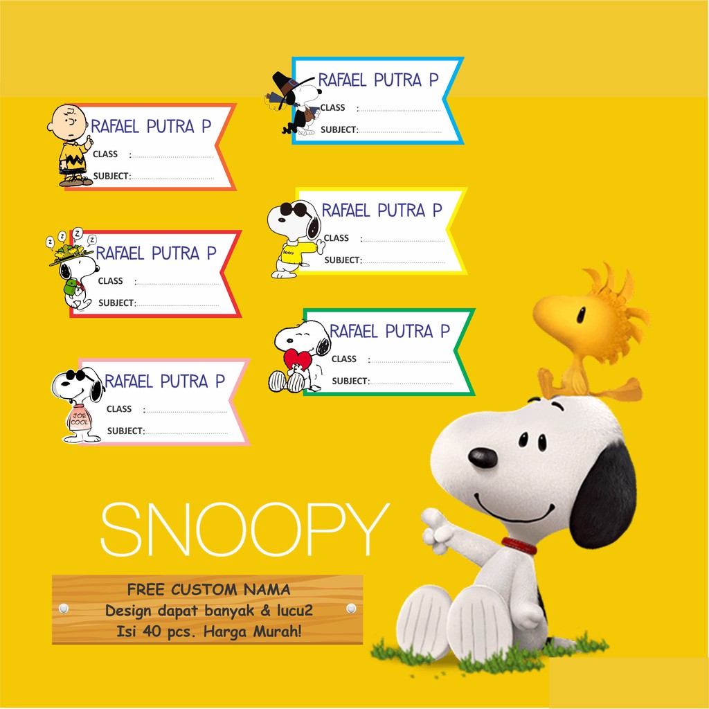 Jual STICKER NAMA SNOOPY / STIKER BUKU SNOOPY / STIKER LABEL CUSTOM ...