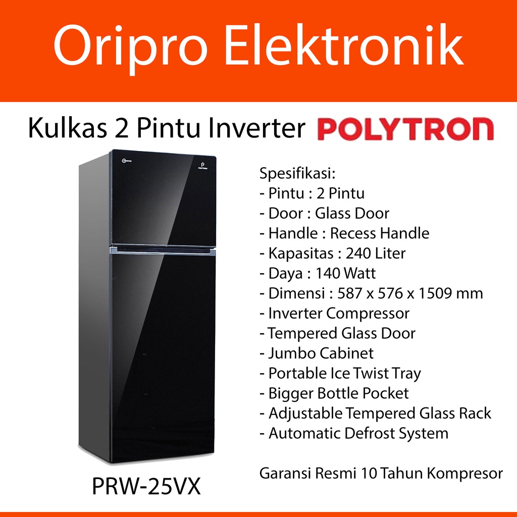 Jual Kulkas 2 Pintu Polytron Inverter Belleza 240 Liter PRW25VX PRW ...