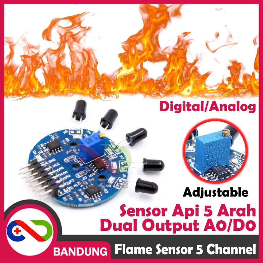 Jual INFRARED IR FLAME SENSOR MODULE 5 CHANNEL DIGITAL ADJUSTABLE ...