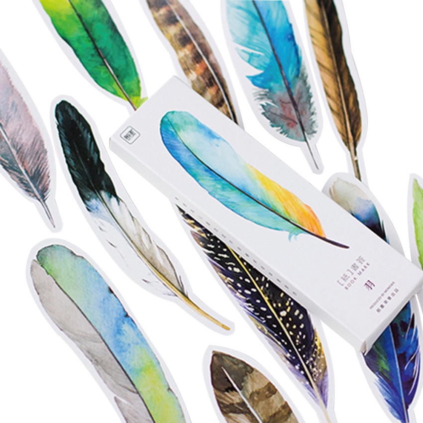 Jual [PER BOX] Pembatas Buku / Paper Bookmark Colourful Feathers ...