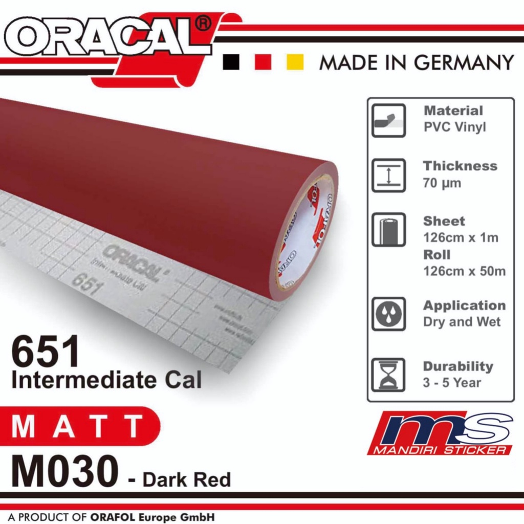 Jual Sticker ORACAL 651 - M030 Dark Red Matt Cutting Stiker [METERAN ...