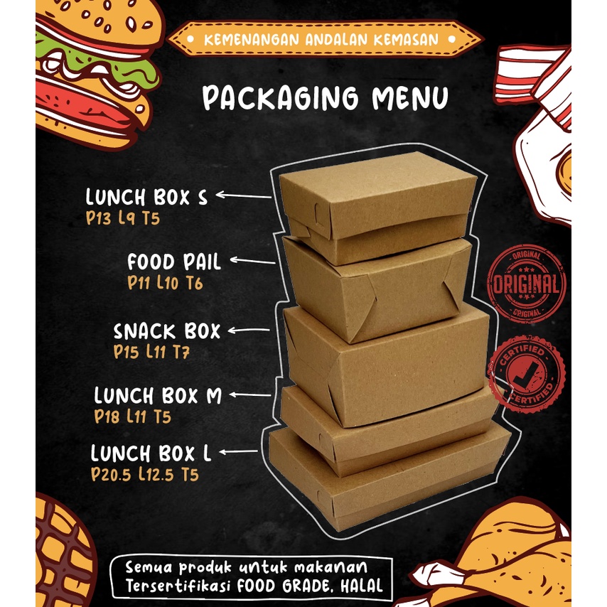 Jual Paper Lunch Box Size S,M,L Model Selip / Box Makanan Kraft (WAJIB ...